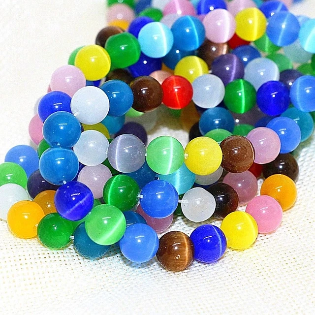 KATZENAUGE PERLEN 6MM Rund Glasperlen Bunte Strang 65stk für Schmuck ...