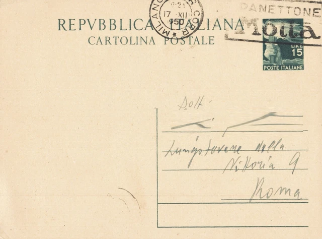 CARTOLINA POSTALE REPUBBLICA Italiana Lire 15 Democratica CP141 VG 1950 ...