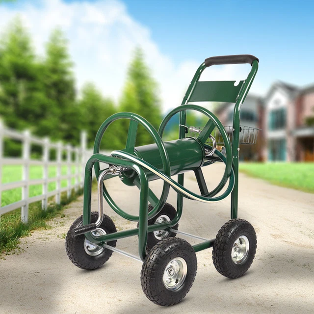 100M WHEELED HOSE Reel Cart Garden Watering Pipe Holder Trolley ...