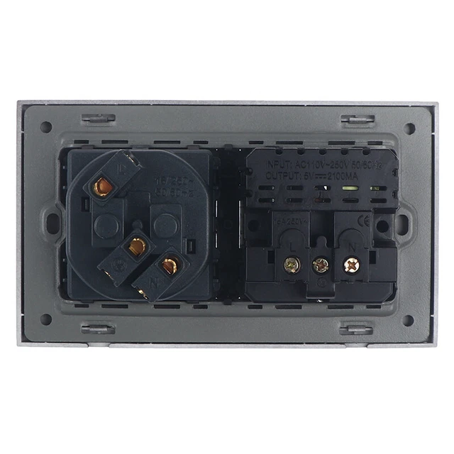 WALL MOUNTED PANEL 16A power socket EU standard multi plug with 2 USB ...