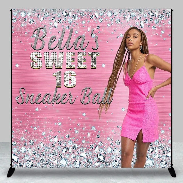 CUSTOM SILVER SNEAKER Ball Sweet 16 Birthday Backdrop $36.09 - PicClick AU