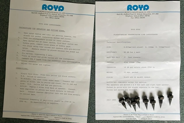 ROYD APEX HIFI speakers - bi-wired £47.50 - PicClick UK