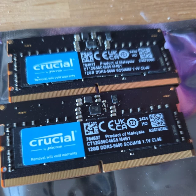 CRUCIAL DDR5 RAM 24GB Kit (2x12GB) 5600MHz SODIMM, Laptop Memory £31.90 ...