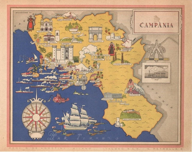 CARTA GEOGRAFICA ANTICA CAMPANIA 1943 Antique map EUR 15,00 - PicClick FR