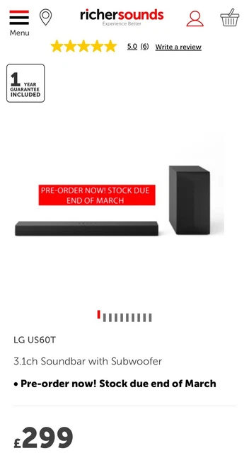 LG US60T WIRELESS 3.1 Soundbar Subwoofer 340W, Bluetooth, HDMI, USB, AI ...