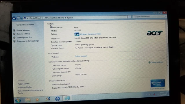 ACER ASPIRE ONE D255-2DQkk Intel Atom CPU N450 1.66GHz 2GB 250GB ...