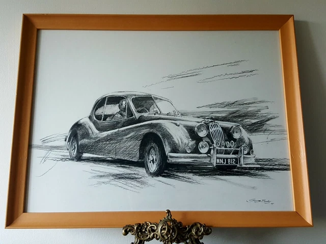 DRAWING BY GEORGE BUSBY 1957 JAGUAR XK 140 "C" TYPE HEAD owner OLIVER ...