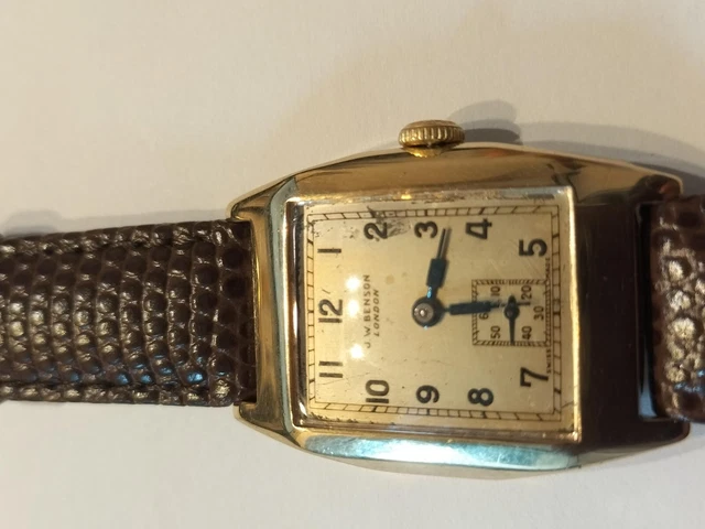 A PROFESSIONALLY RESTORED J.W. BENSON 9ct Gold Vintage 1930s Tank Watch ...