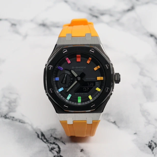 MONTRE CASIO G-SHOCK GA2100 - Custom Casioak Mod Kit Royal Oak - Orange ...