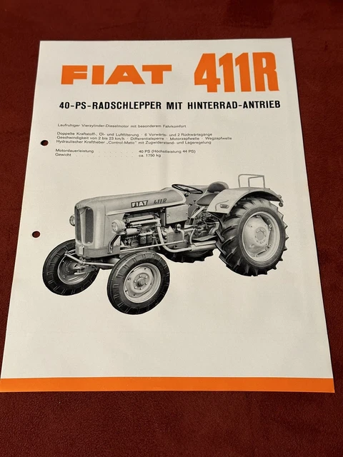 ORIGINAL SCHLEPPER PROSPEKT Fiat 411R Traktor 40 PS Brochure Hinterrad EUR 29,90 - PicClick DE