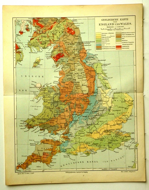 ALTE LANDKARTE VON 1898 "England und Wales-Geologische Karte " EUR 7,70 ...