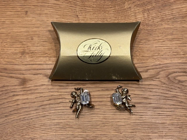 RARE VINTAGE KIRKS Folly Large Cherubs Earrings Rhinestone - Unworn £37 ...