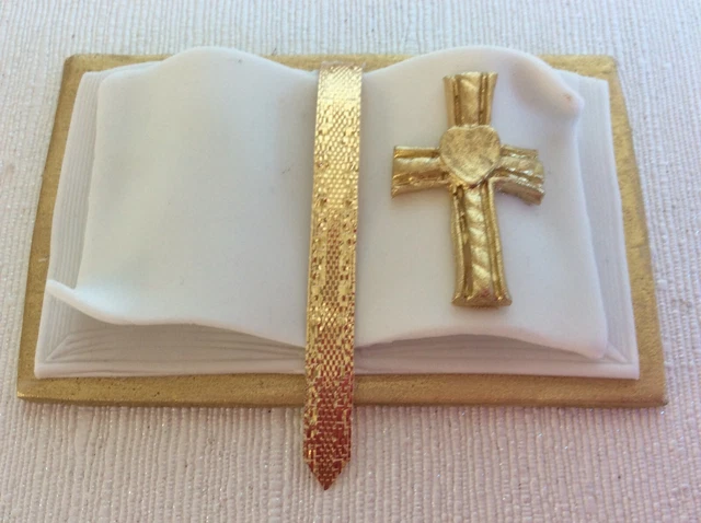 HANDMADE BIBLE CAKE topper - GOLD and white £9.00 - PicClick UK
