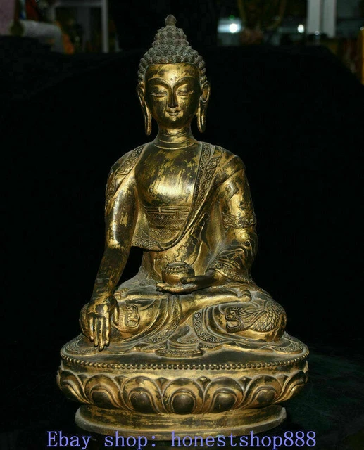 12.8& OLD TIBET Bronze Gilt Temple Dragon Robe Sakyamuni Amitabha Buddha Statue EUR 414,00 ...