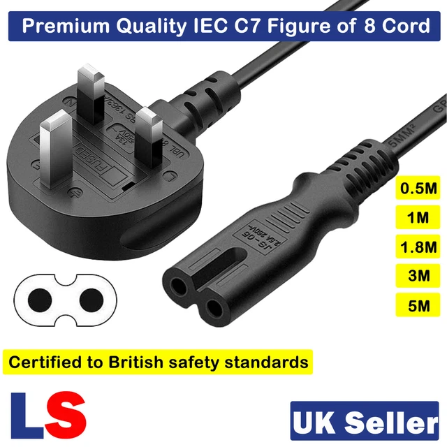 FIGURE 8 FIG of 8 Lead Cable C7 to UK Plug Power Cord Mains Power Cable ...