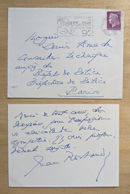 JEAN ROSTAND CARTE signée signature autographe lettre manuscrite signed ...