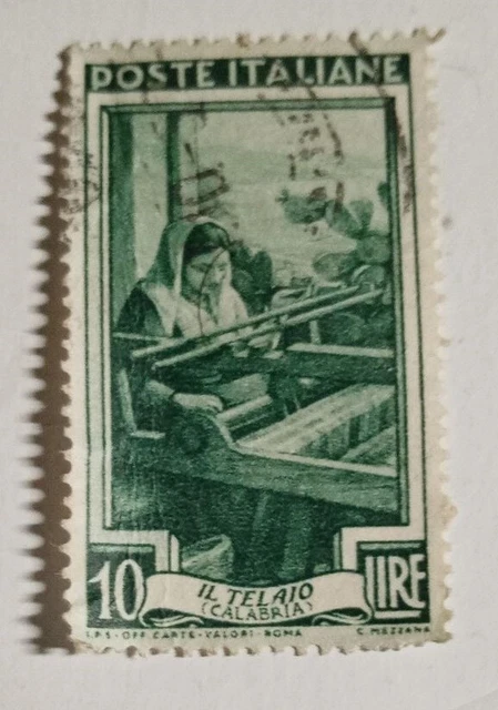 FRANCOBOLLO 10 LIRE poste italiane Il telaio ( Calabria) EUR 90,00 ...
