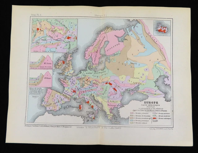 ANTIQUE MAP OF Europe Geology Geological Geography Old 19th Century ...