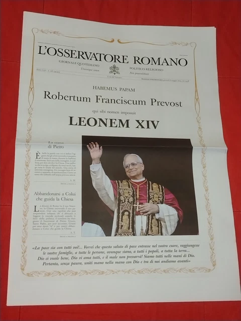 L'OSSERVATORE ROMANO 2025 Pope Pope Robert Prevost Leone Xiv Edition Straordinary £17.40 ...
