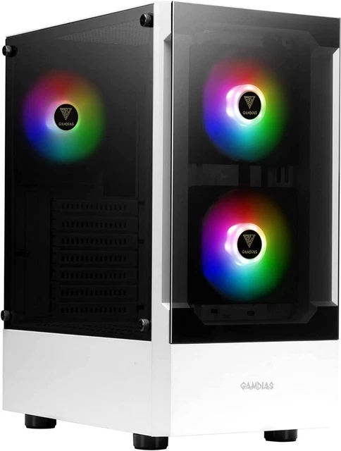 WHITE GAMING PC case, Mid-Tower ATX Case, Tempered Glass Panel, 3 120mm ...