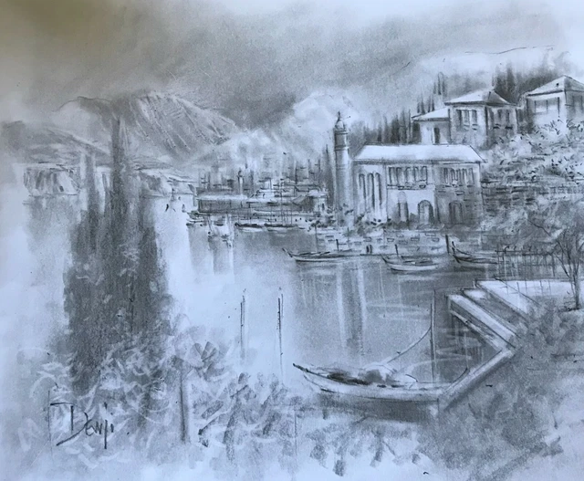 LAKE COMO PENCIL drawing 8"x10" $60, peaceful $60.00 - PicClick