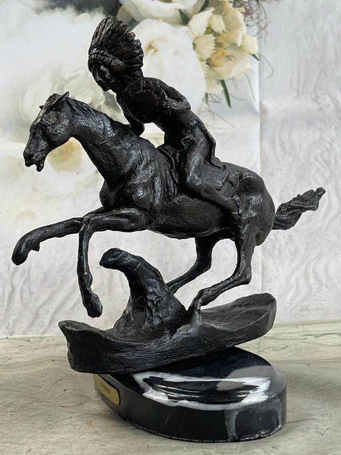 SIGNED REMINGTON NATIVE American Indian Riding Horse Bronze Sculpture ...