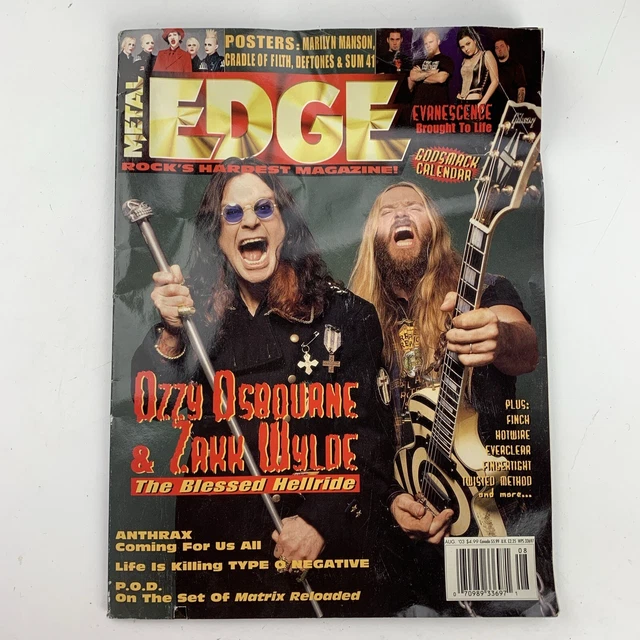 MAGAZINE METAL EDGE Août 2003 Avec Posters Ozzy Osbourne Zakk Wylde EUR ...