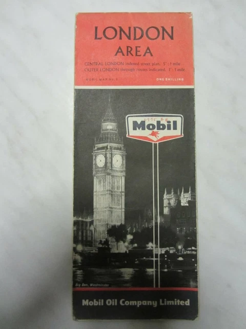 VINTAGE 1960'S LONDON AREA MAP Mobil OIL CO.No 5 CENTRAL+OUTER LONDON ...