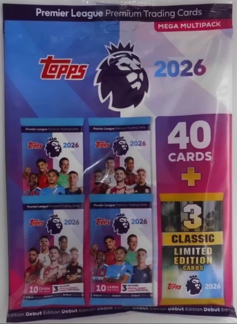 TOPPS PREMIER LEAGUE 2026 Trading Cards Mega Multipack: 40 cards + 3 ...