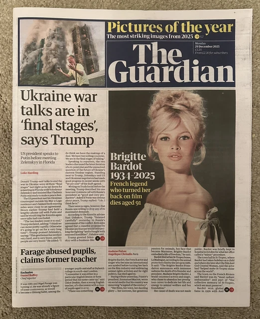 THE GUARDIAN 29TH December 2025 29/12/25 Brigitte Bardot Tribute & 2025 ...