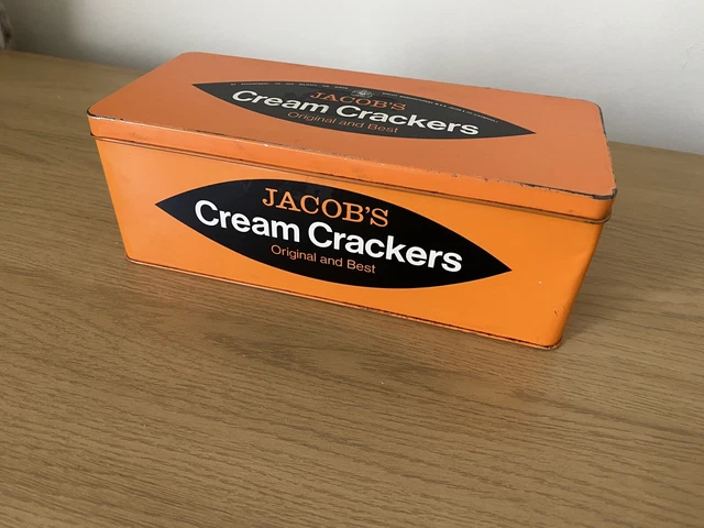 VINTAGE JACOB’S CREAM Crackers Tin with Hinged Lid - approx. 22cm x 9 ...