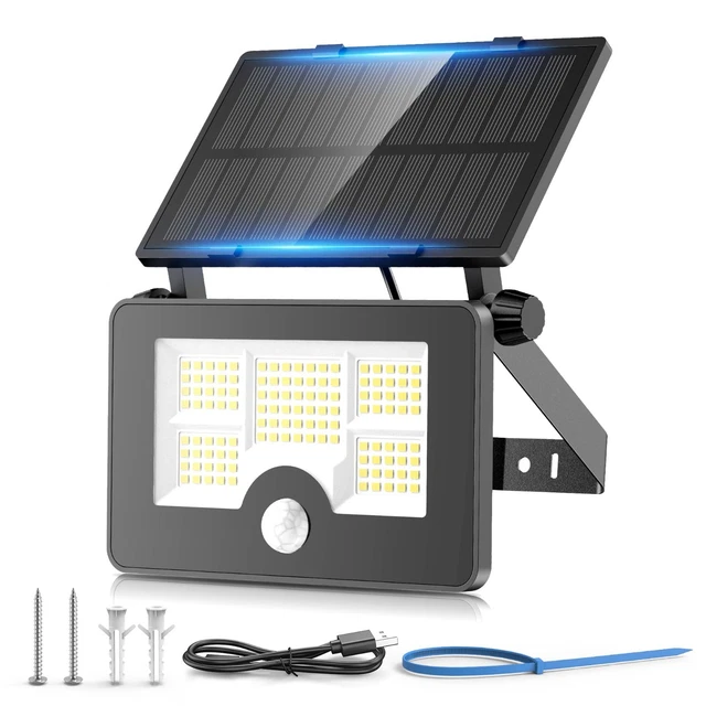 SOLAR POWER SECURITY Flood Light 122 LED Motion Sensor USB Rechargeable ...