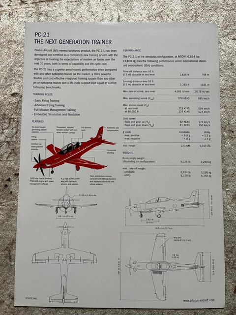 PILATUS PC-21 TURBOPROP trainer aircraft, promotional brochure £2.55 ...