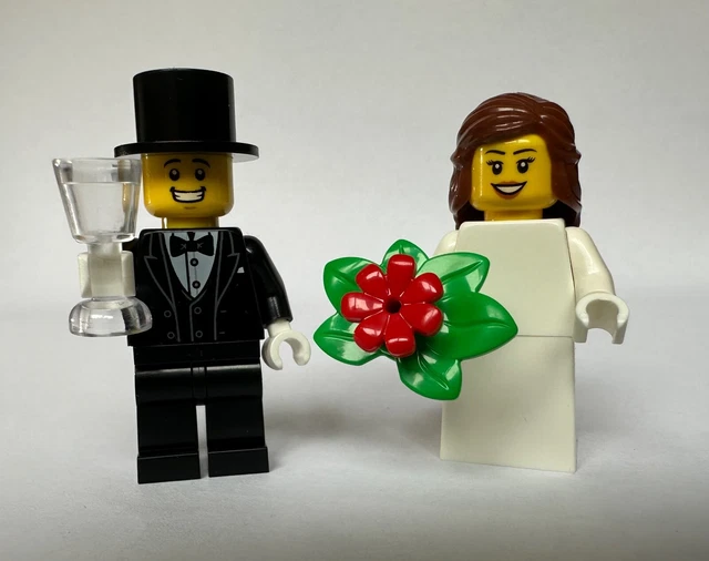 LEGO BRIDE GROOM Wedding Suit Minifigures with bouquet glass custom ...