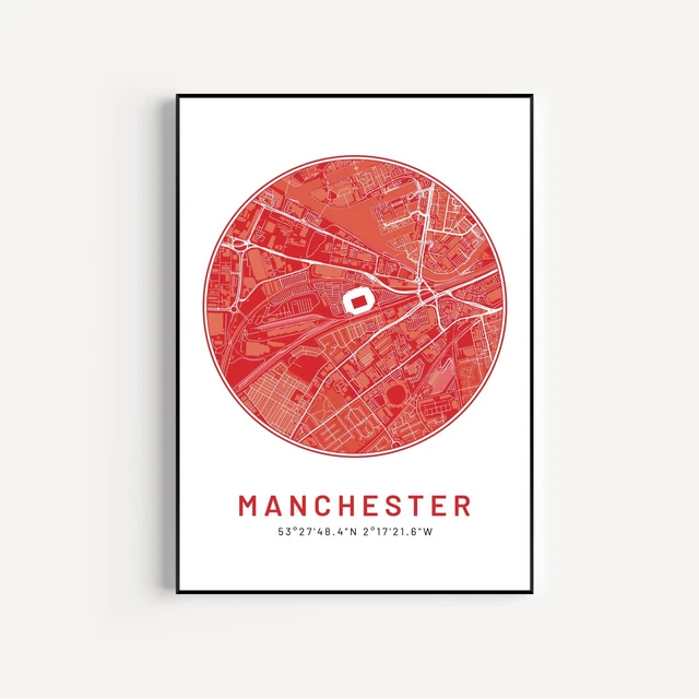 OLD TRAFFORD STADIUM Map Art Print/ Manchester United Stadium location ...