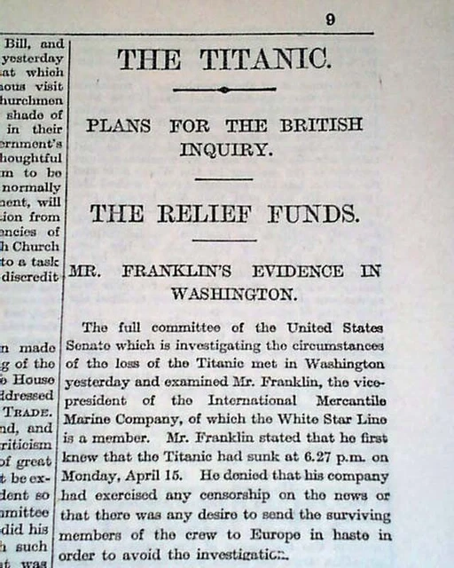 RMS TITANIC WHITE Star Line Ocean Liner Sinking w/ Bruce Ismay 1912 ...