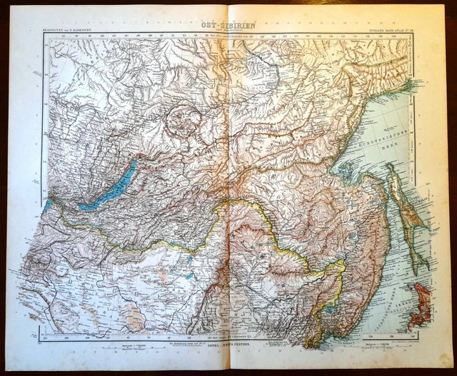 CARTA GEOGRAFICA ANTICA SIBERIA EST RUSSIA MANCIURIA ante 1°GUERRA MOND ...