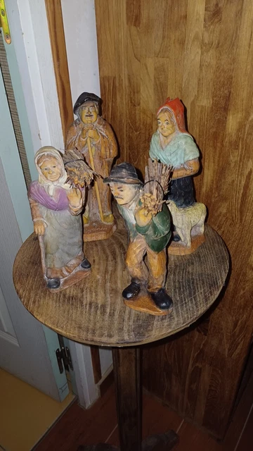 4 SANTONS ANCIENS en bois des Pyrénées art populaire EUR 15,00 ...