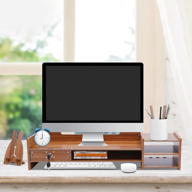 DESK ORGANIZER COMPUTER Monitor Laptop Stand Wood Desk Storage Rack ...