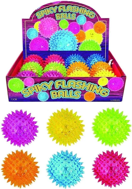 FLASHING LED LIGHT Up Spikey Bouncy Balls-Party Filler Toys pack 1-48 £ ...