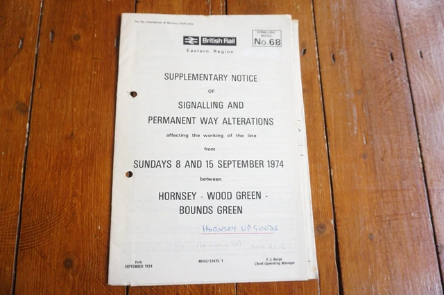 1974 HORNSEY SIGNAL Box Railway Signalling Diagram Notice Map Eastern ...