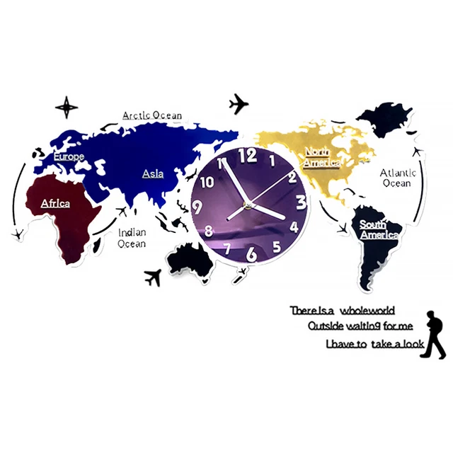 ART CRAFT CLOCK Decorative Wall Clocks 3d World Map Sticker Child ...