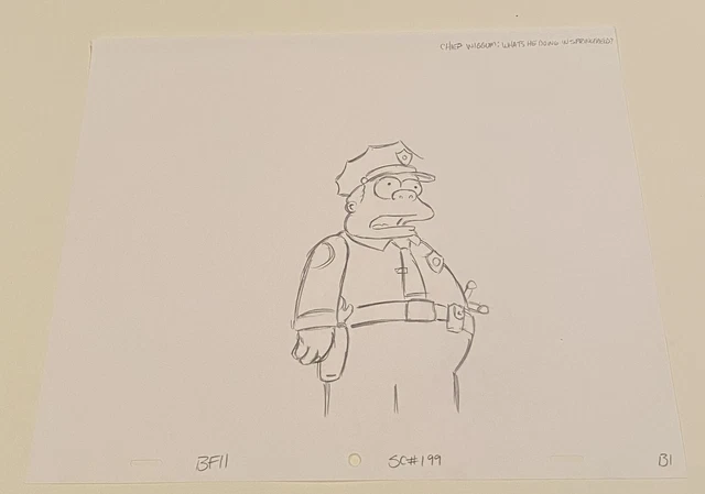 SIMPSONS ORIGINAL PRODUCTION Animation Sketch Drawing Cel Wiggum Rare ...