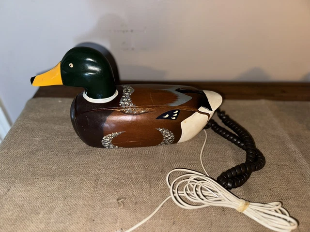 TELEMANIA WOODEN MALLARD Duck Decoy Corded Landline Phone Quacker ...