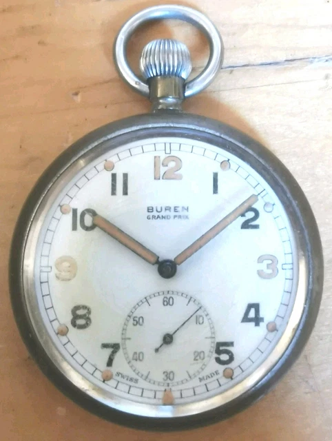 VINTAGE BUREN GRAND Prix Military Issue Pocket watch, Spares/Repair £20 ...