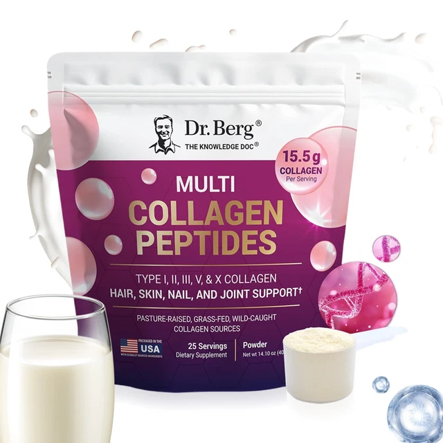 DR. BERG MULTI Collagen Peptides Powder Types I II III V X - Unflavored ...