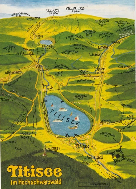 AK MAP, LANDKARTE, Panoramakarte **TITISEE im HOCHSCHWARZWALD** EUR 1 ...