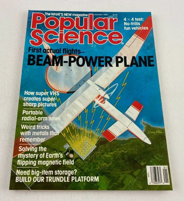 POPULAR SCIENCE VINTAGE Magazine, January 1988, Beam Power Plane, Super ... POPULAR SCIENCE VINTAGE Magazine, January 1988, Beam Power Plane, Super ...