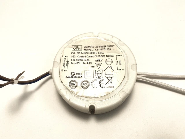 ERSATZTRAFO LED TREIBER Driver Trafo Power Supply VIG K21-60T1200 25-50V dimmbar EUR 59,50 ...