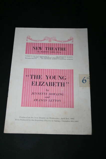 THE YOUNG ELIZABETH - 1952 New Theatre Programme - Mary Morris, Basil ...
